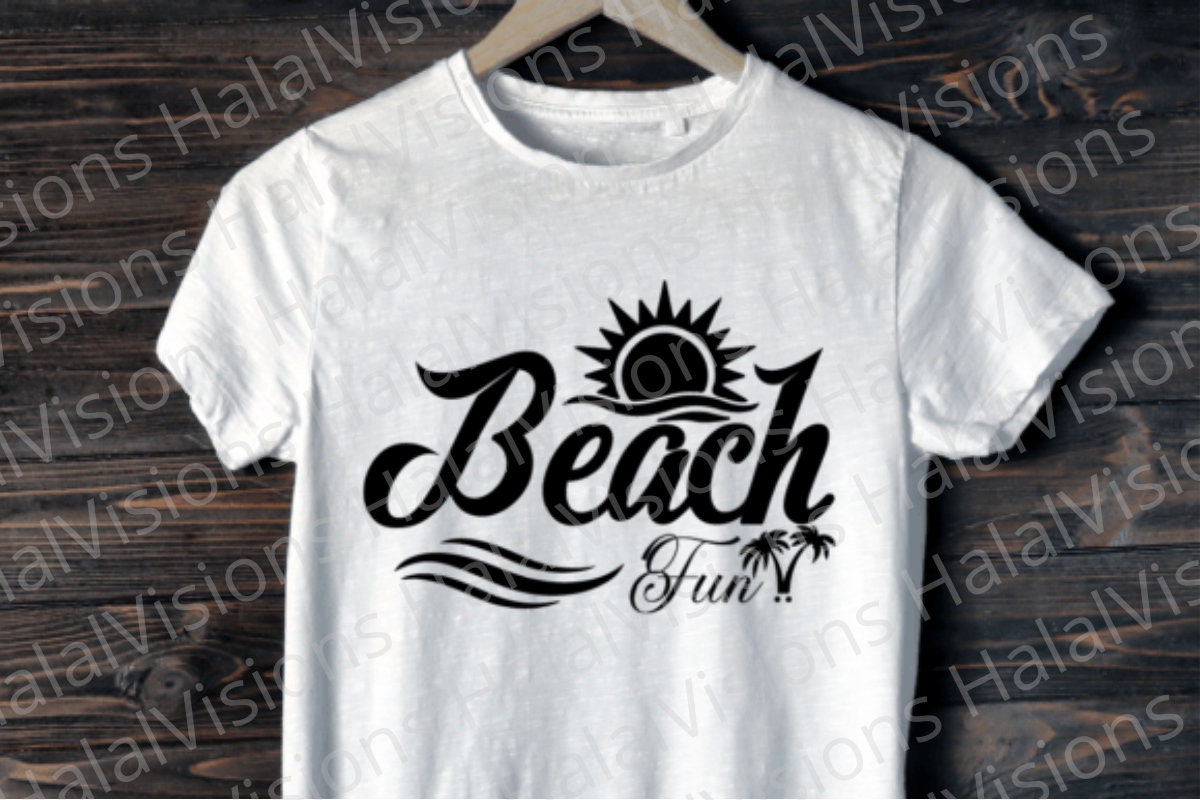 Cool Beach Fun Design SVG & PNG File With Sunset and Palm Trees Black ...