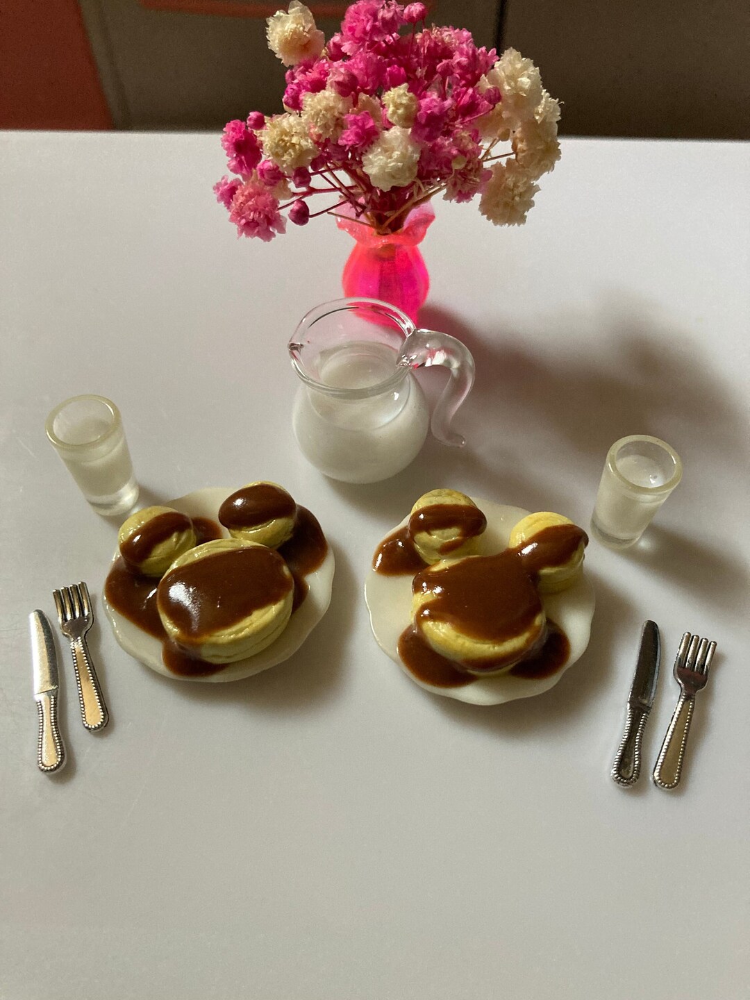 1:12 Scale Mickey Mouse Pancakes & Milk for 2 Realistic HANDCRAFTED ...