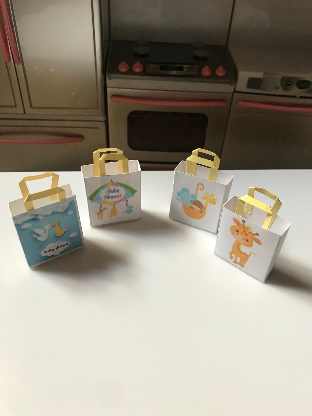 4 Ct Baby Shower Gift Bags Realistic 1:6 / 1 12 Scale Dollhouse ...
