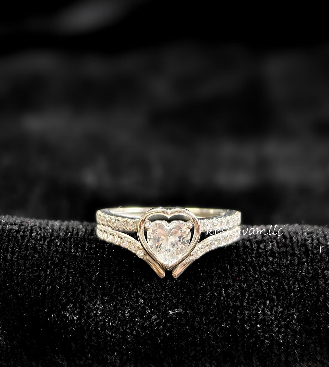 Heart AD Diamond Ring, Sterling Silver Double Pavé Promise Ring - Etsy