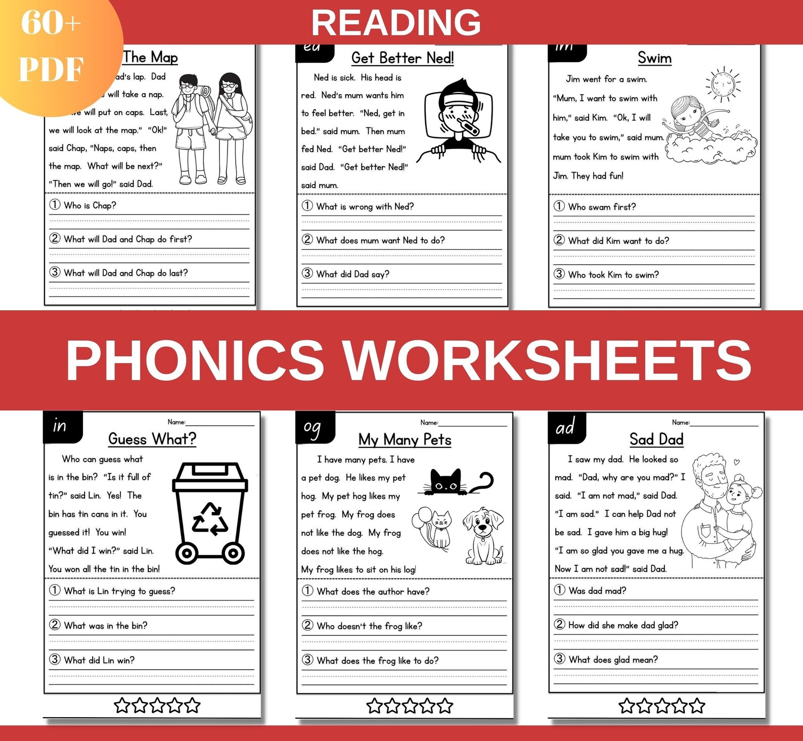 Short Vowel CVC Words Phonics Worksheets for Kindergarten-reading ...