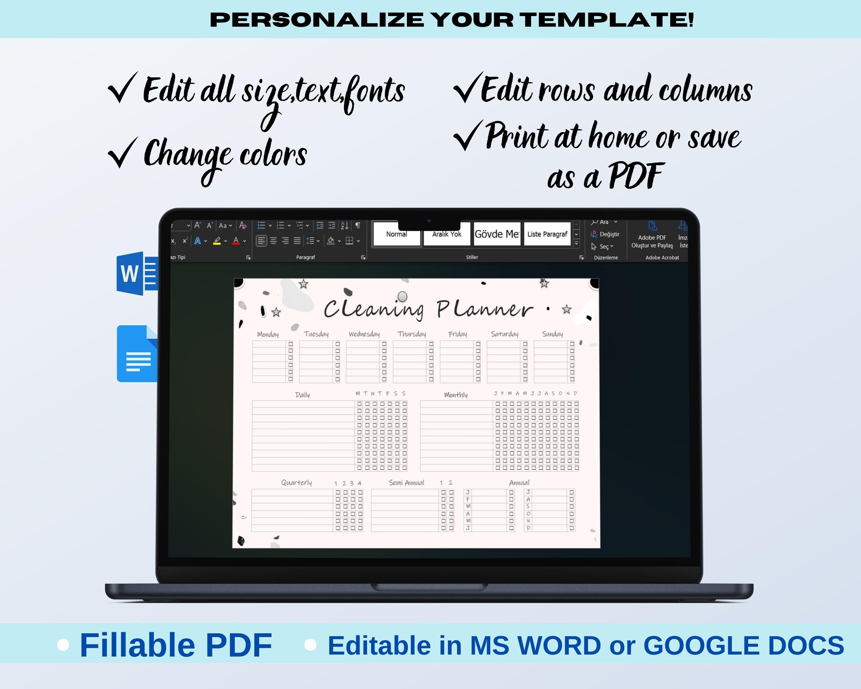 Editable Cleaning Planner and Checklist Printable/monthly - Etsy