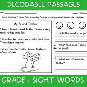 First Grade Reading Worksheets/comprehension Passages/homeschool ...