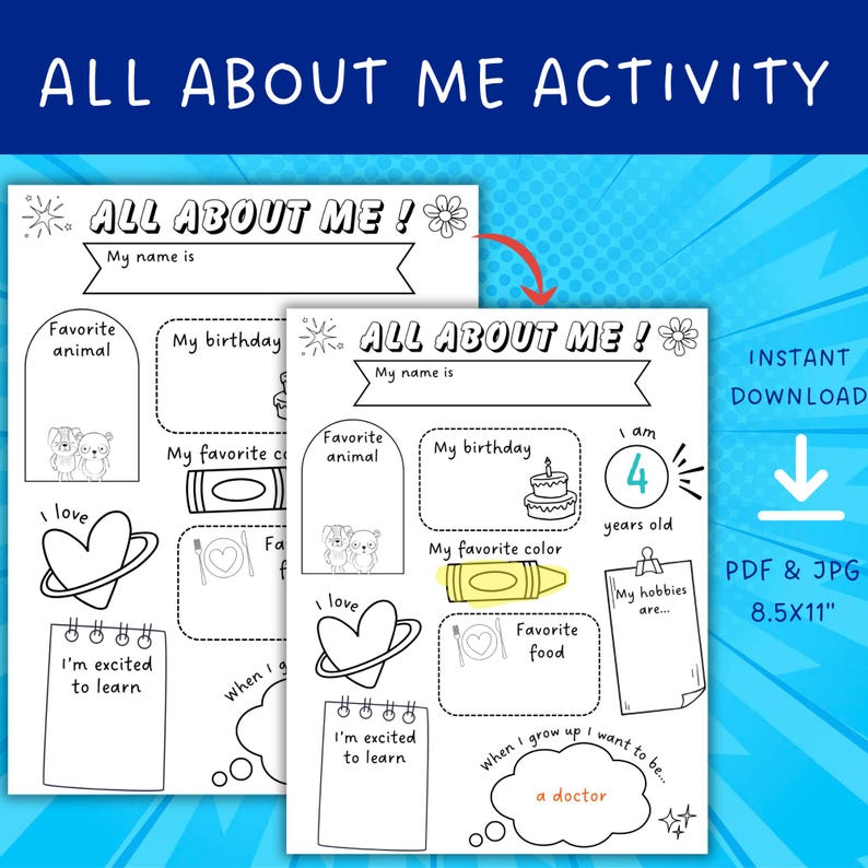 Back to Shcool All About Me Printable, Get to Know Me Classroom ...