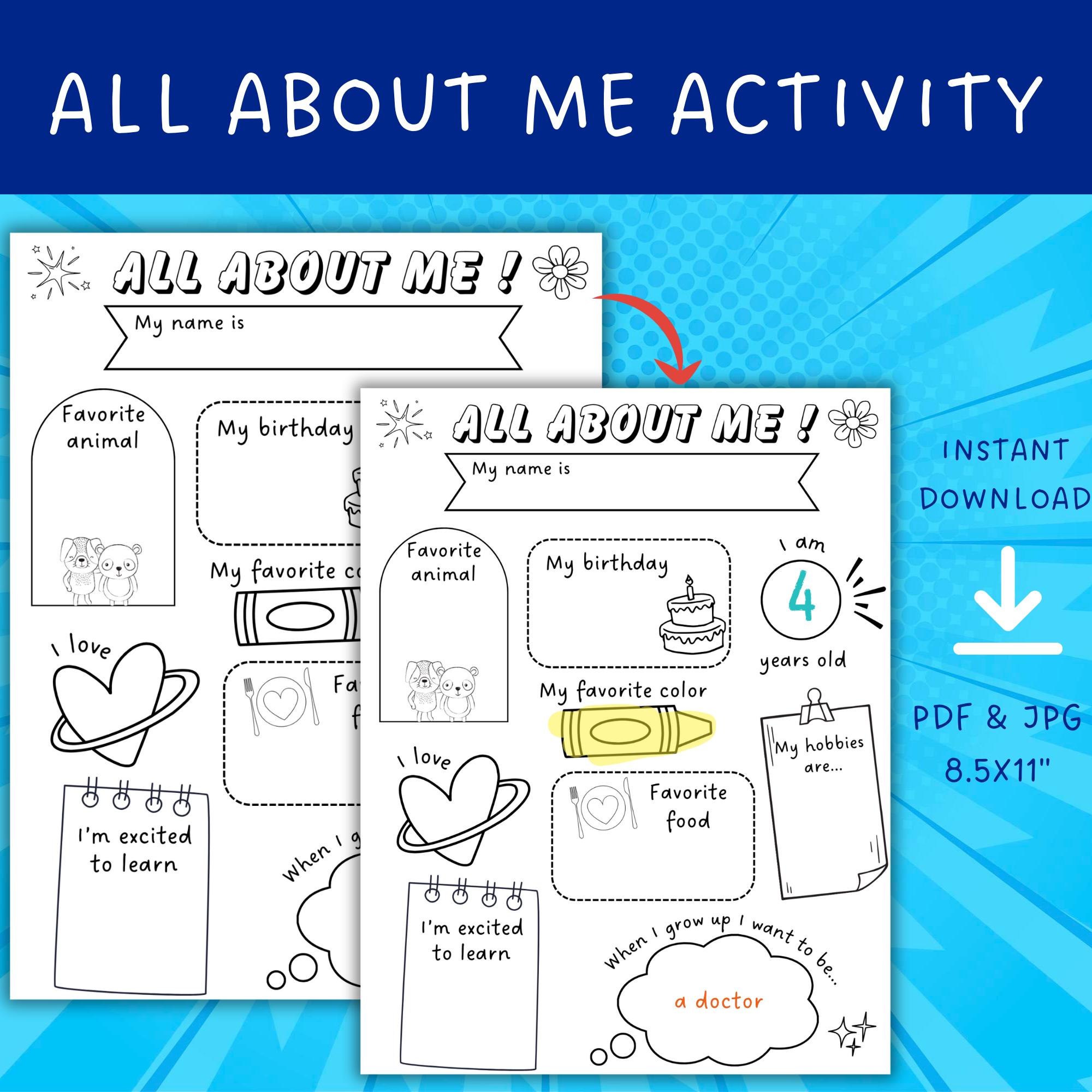 Back to Shcool All About Me Printable, Get to Know Me Classroom ...