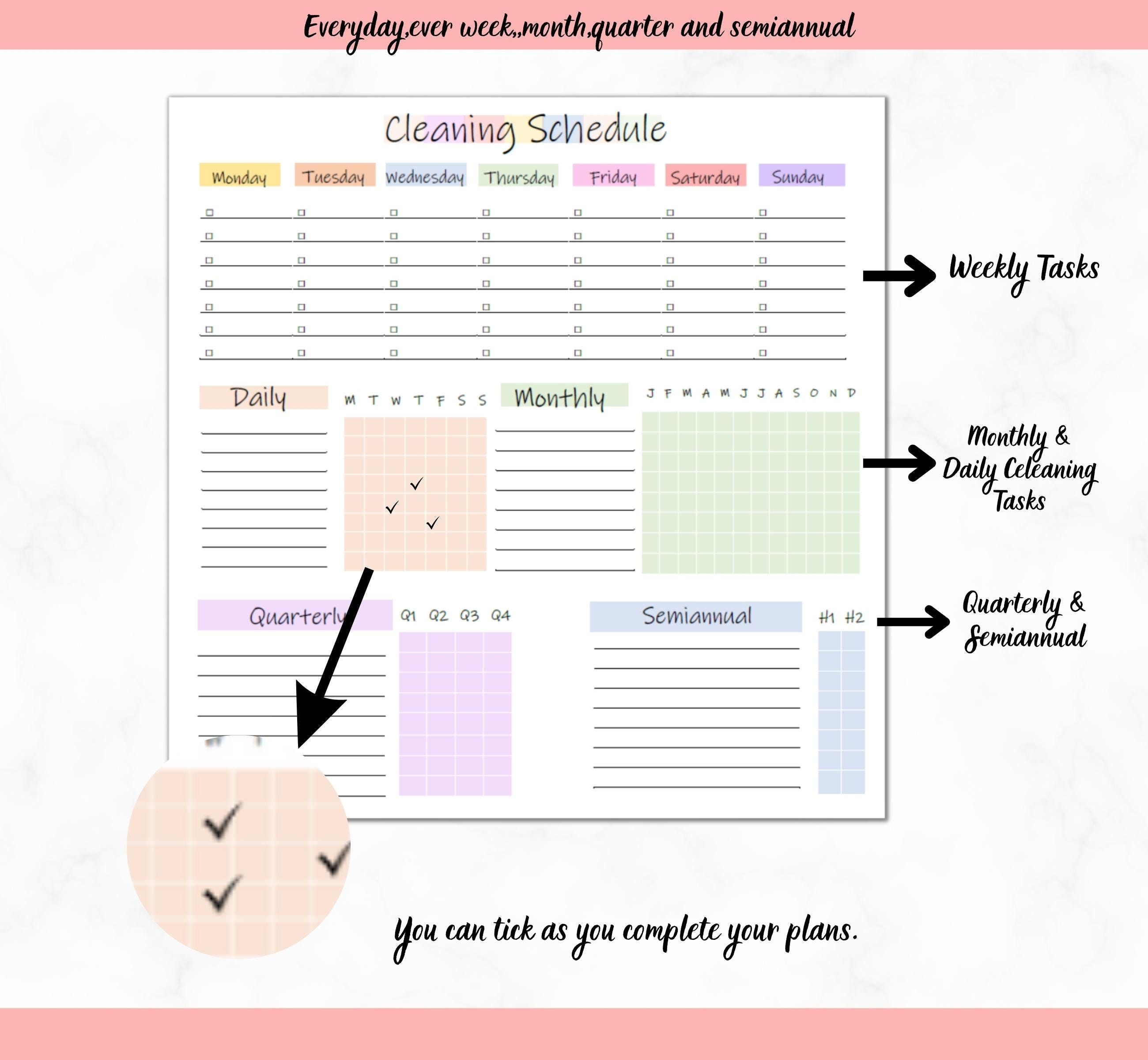 Colorful Editable Cleaning Schedule Weekly Chores Planner Daily ...