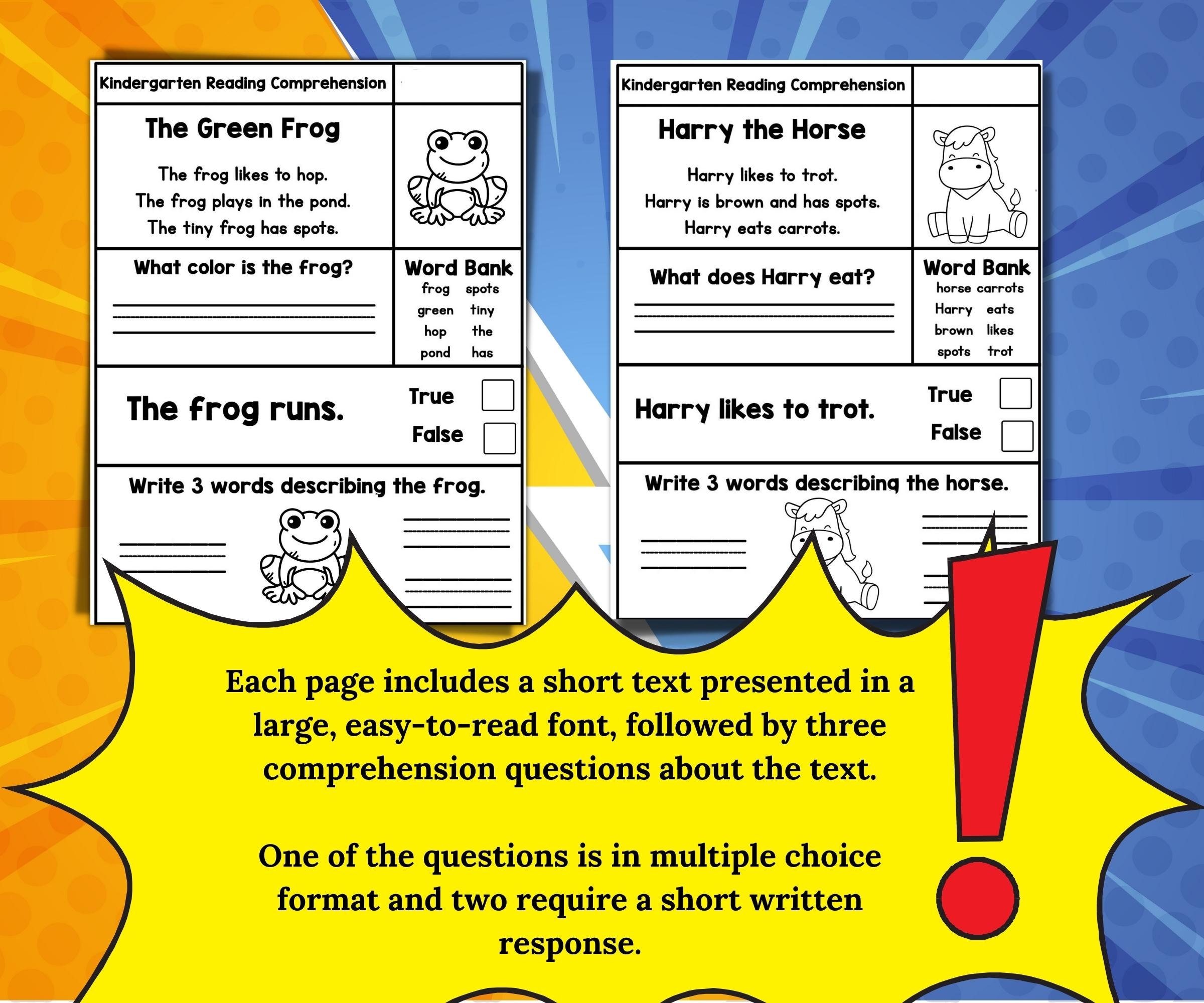 Kindergarten Reading Worksheets/questionnaires for Reading ...