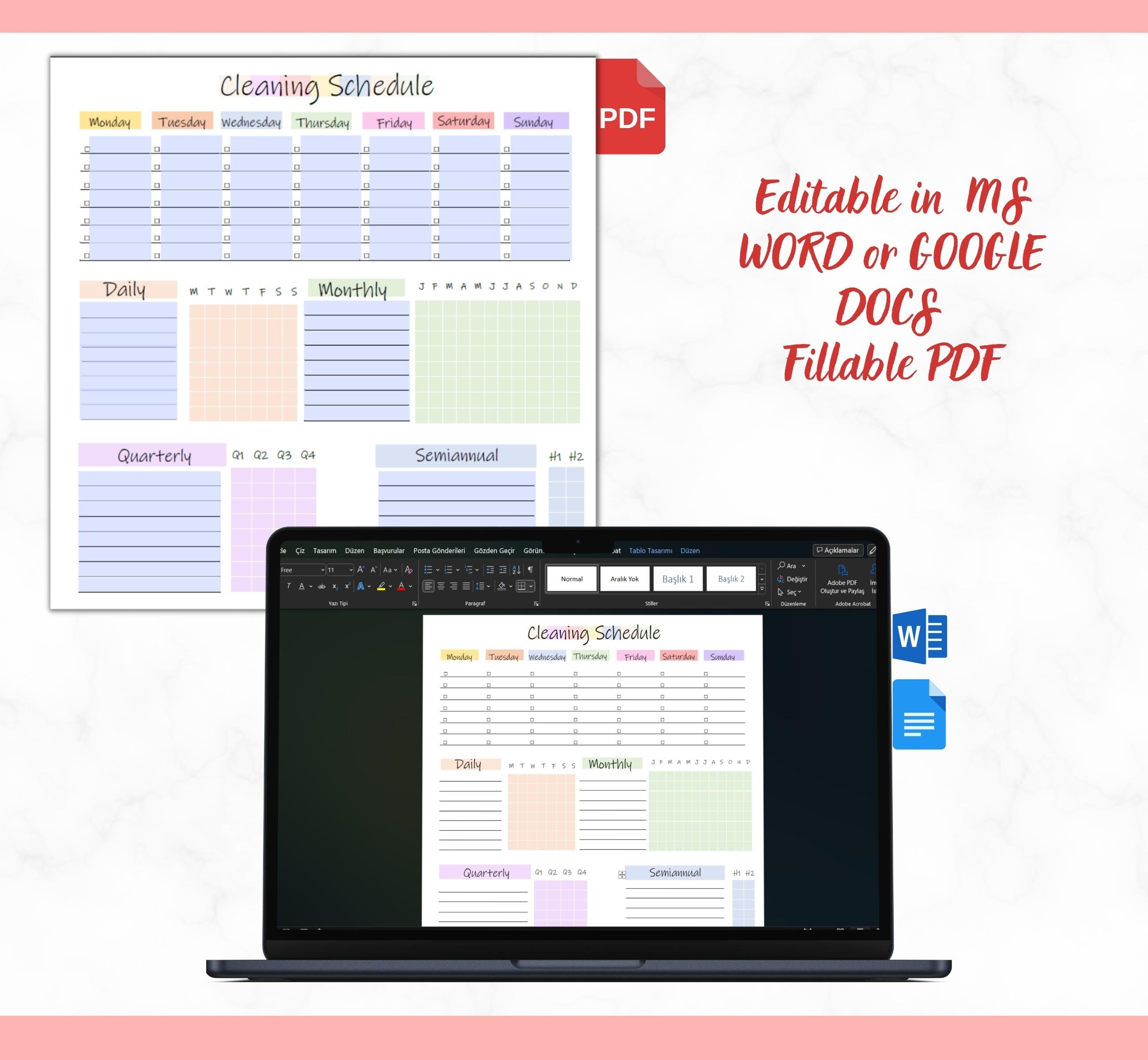 Colorful Editable Cleaning Schedule - Weekly Chores Planner - Daily ...
