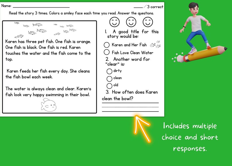 First Grade Reading Worksheets/comprehension - Etsy