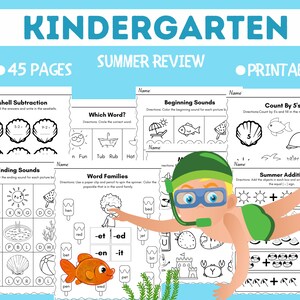 Kindergarten Summer Review Printable Worksheet Bundle/educational ...
