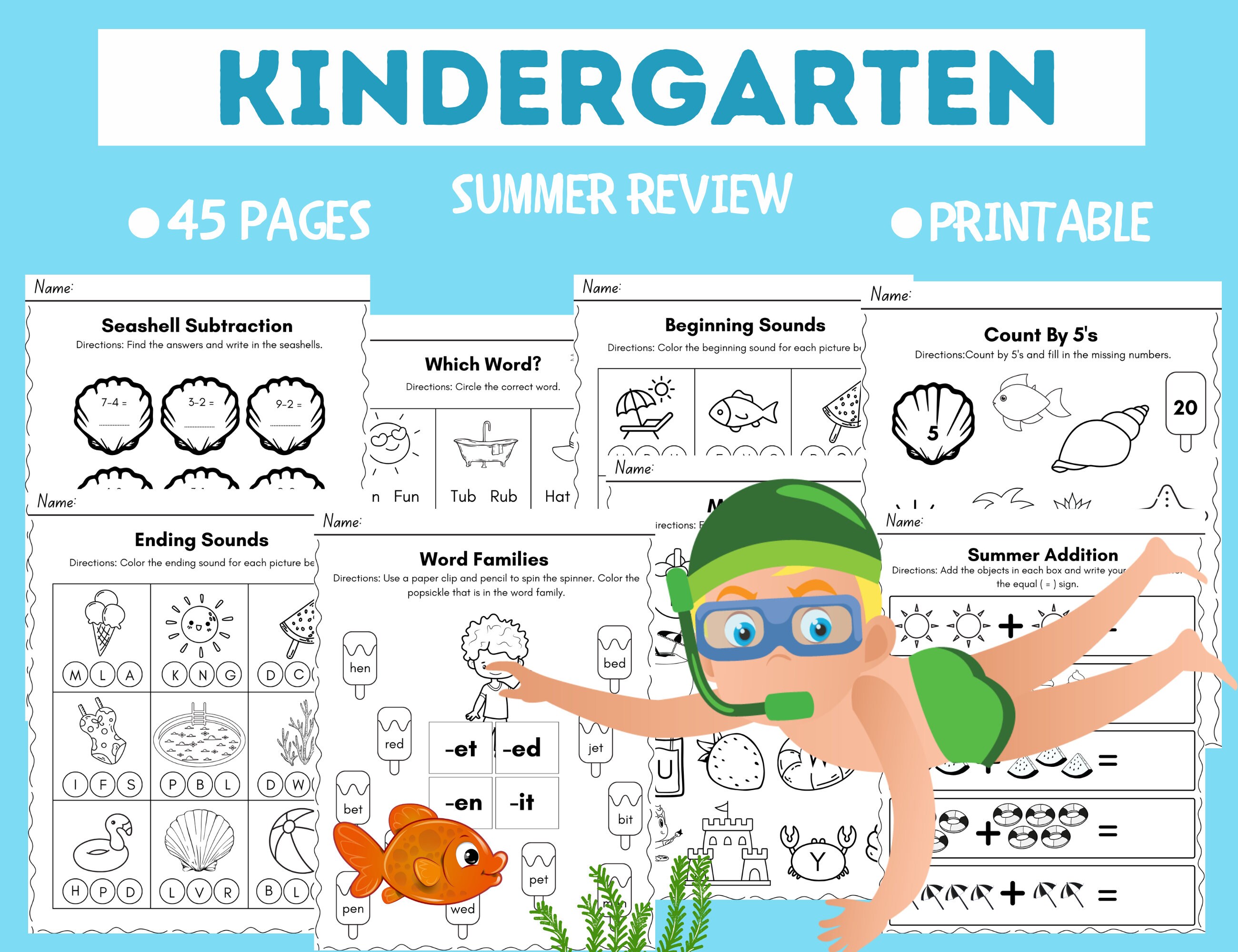 Kindergarten Summer Review Printable Worksheet Bundle/educational ...