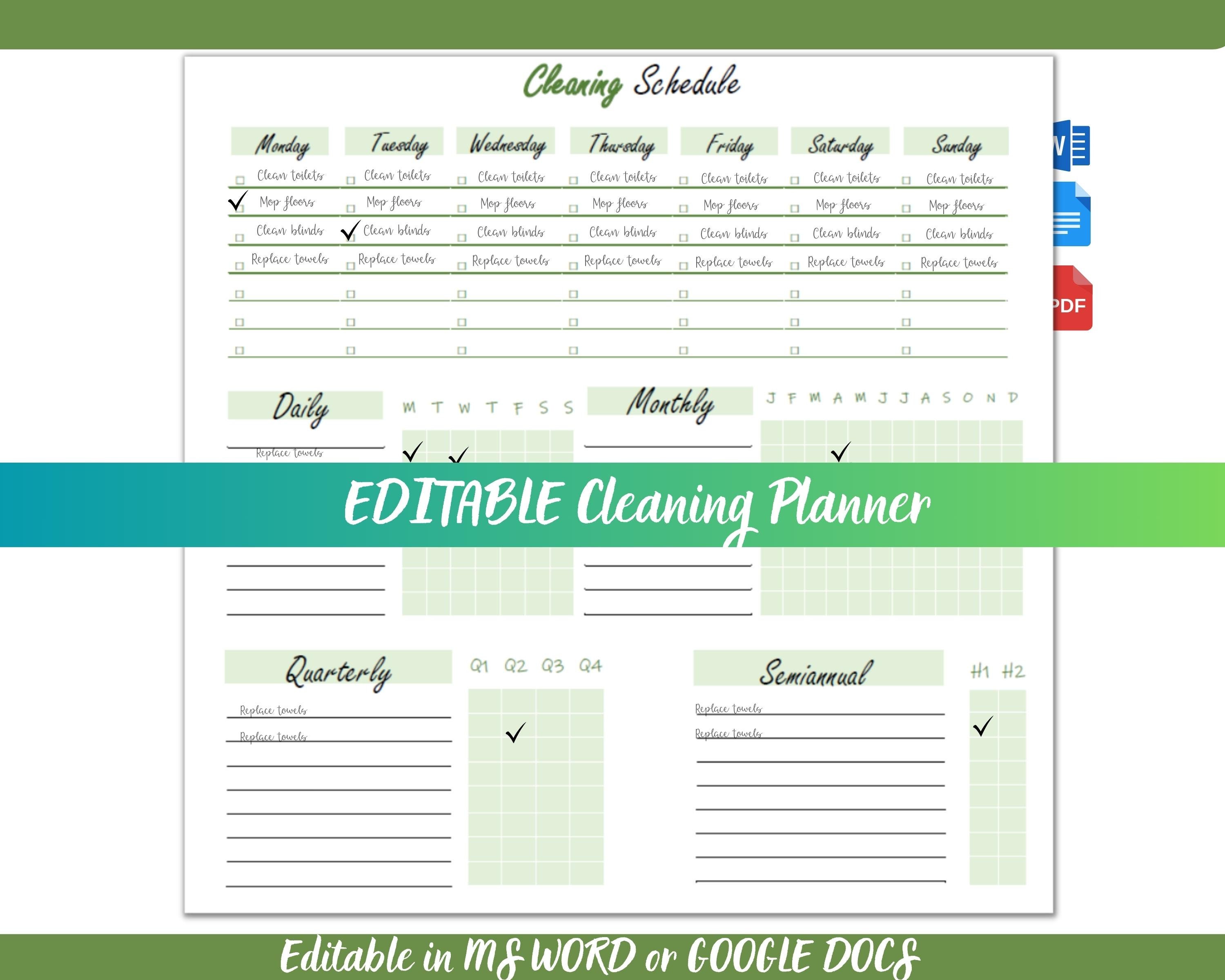 Editable Cleaning Schedule and Checklist Printable/monthly - Etsy