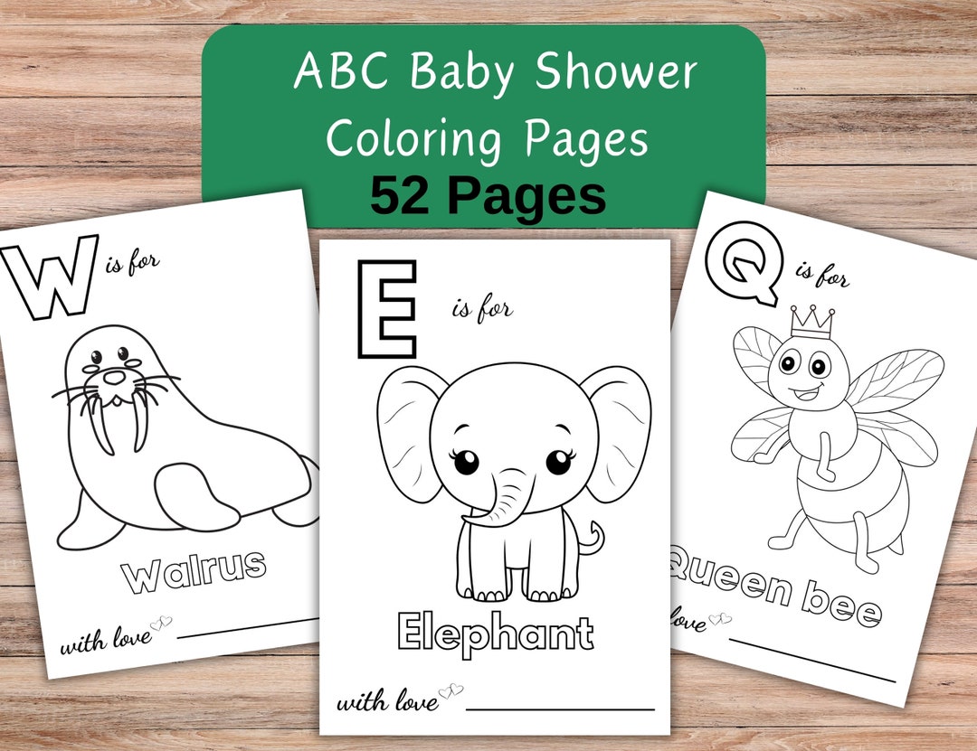 ABC Baby Shower Coloring Pages - 52 Fun Alphabet and Animal Designs for ...