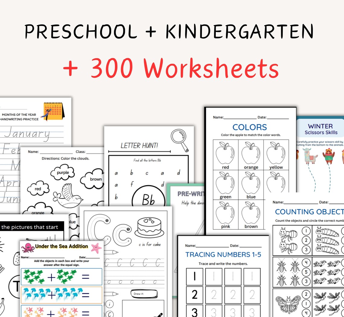Kindergarten and Preschool Pre-k Learning Bundle 300 Pages / Math ...