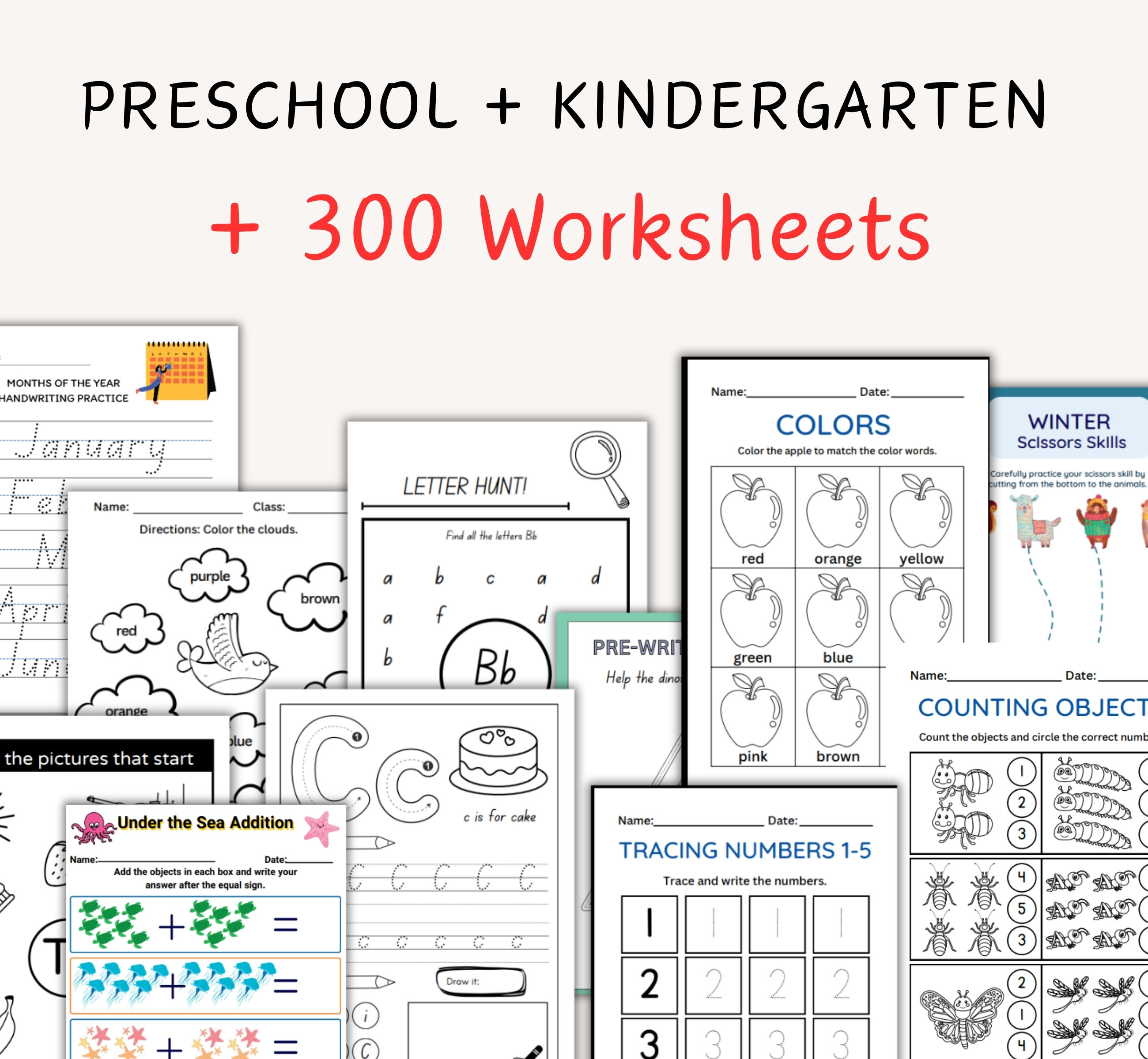 Kindergarten and Preschool Pre-k Learning Bundle +300 Pages / Math ...