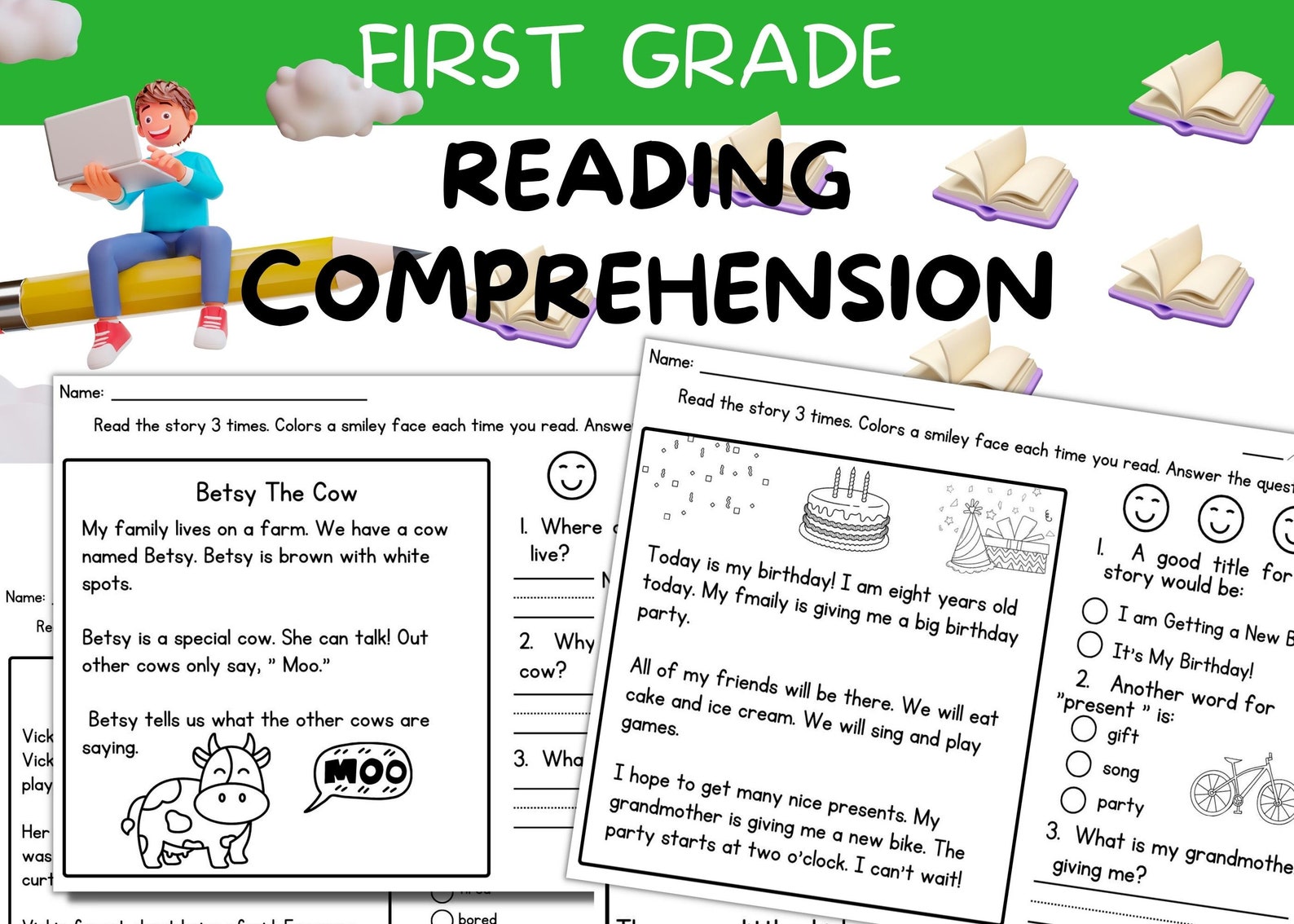 First Grade Reading Worksheets/comprehension Passages/homeschool ...