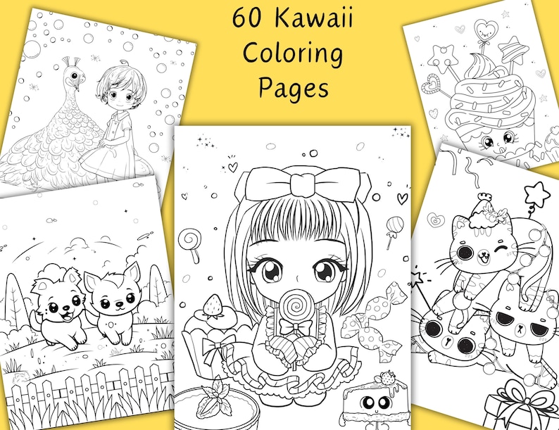 Kawaii Coloring Pages - 60 Adorable Designs - Coloring Book for Kids ...
