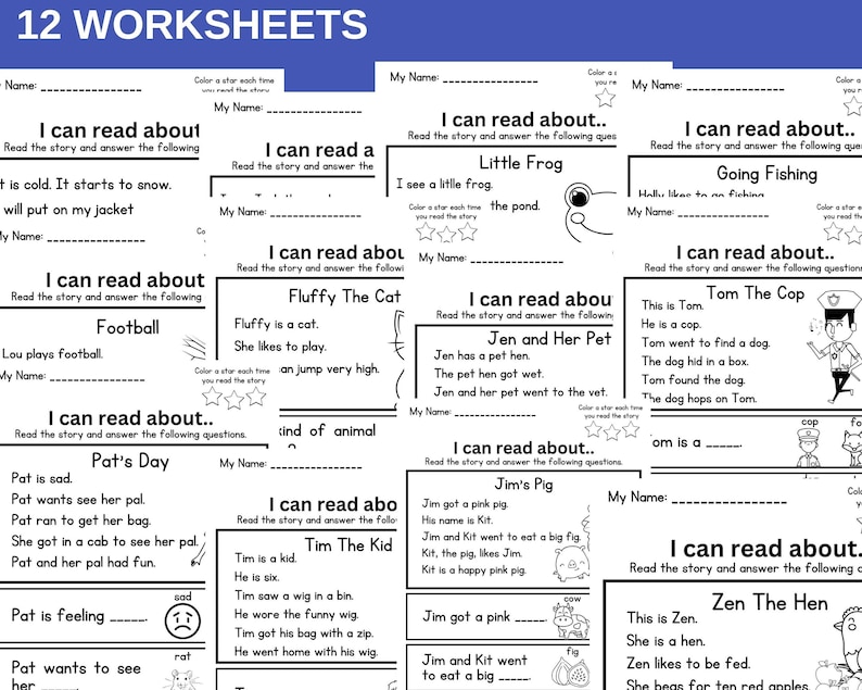 Kindergarten at Home Reading Worksheets/comprehension Passages ...