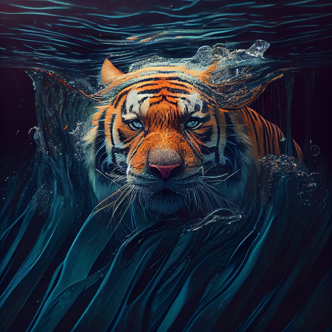 Tiger Under Water - Etsy