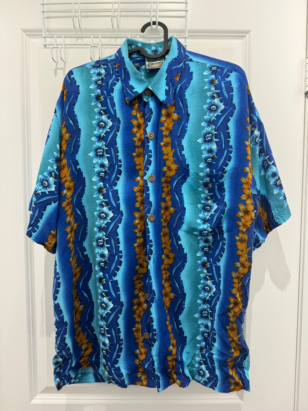 Vintage Hawaiian Shirt, Pineapple Moon, Blue Floral, 1980s, Short ...