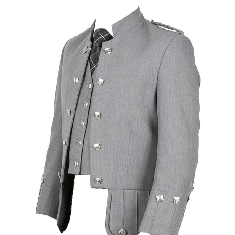 Grey Scottish Sheriffmuir Doublet Kilt Jacket With 5 Button Waistcoat ...