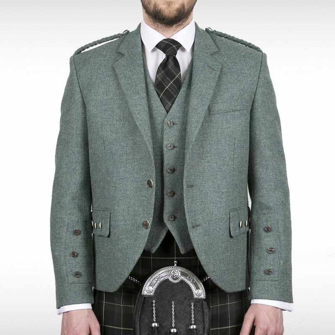 LOVAT GREEN Scottish Argyle Kilt Jacket & Vest Wool Men's Wedding ...