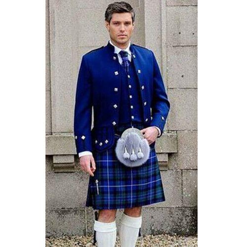 Men's Scottish Kilt Jacket Blue Serge Wool Prince Charlie Kilt Jackets ...