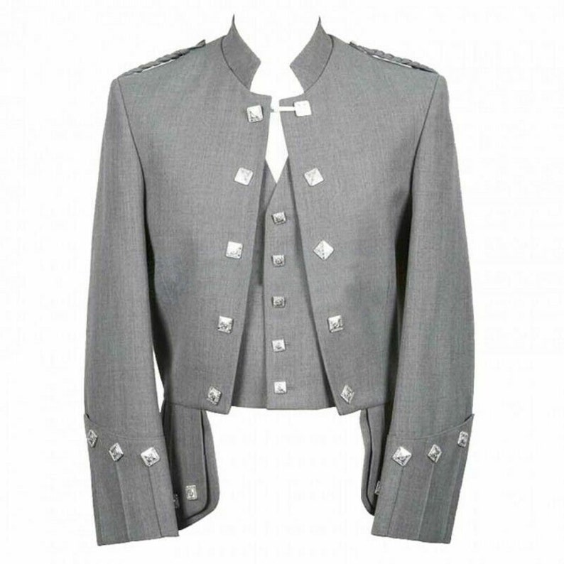 Grey Scottish Sheriffmuir Doublet Kilt Jacket With 5 Button Waistcoat ...