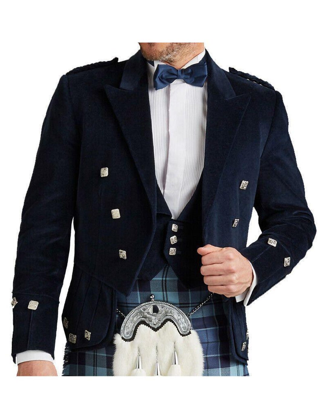 Men's Scottish Kilt Jacket Blue Serge Wool Prince Charlie Kilt Jackets ...
