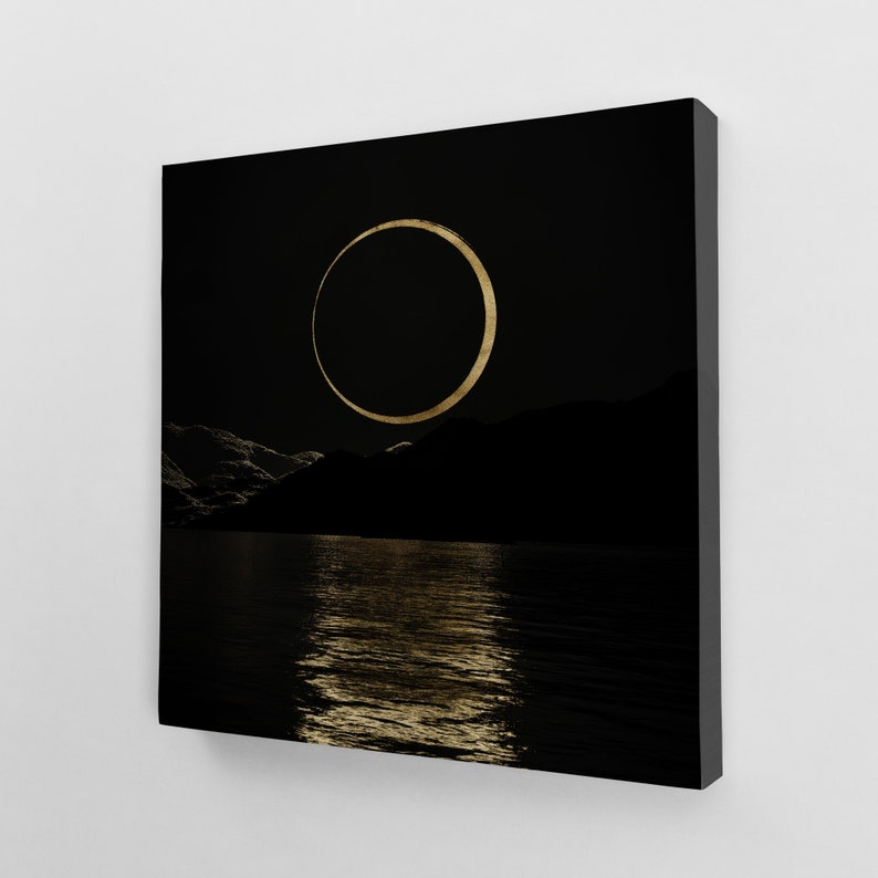 Solar Eclipse Wall Art Museum Quality Canvas Art Print Black Moon Gold ...