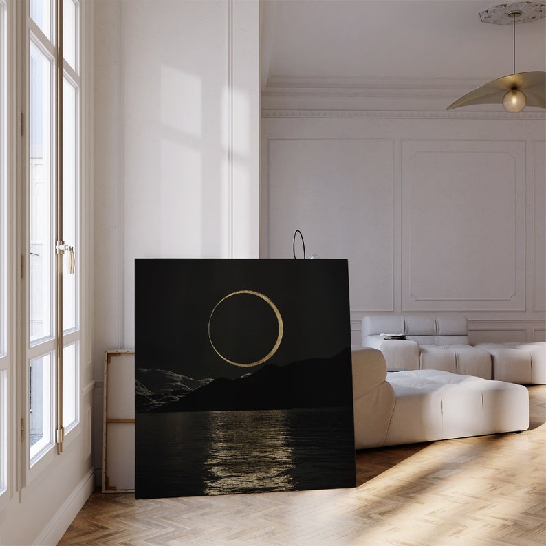 Solar Eclipse Wall Art Museum Quality Canvas Art Print Black Moon Gold Sun Canvas Wall Art Ready ...