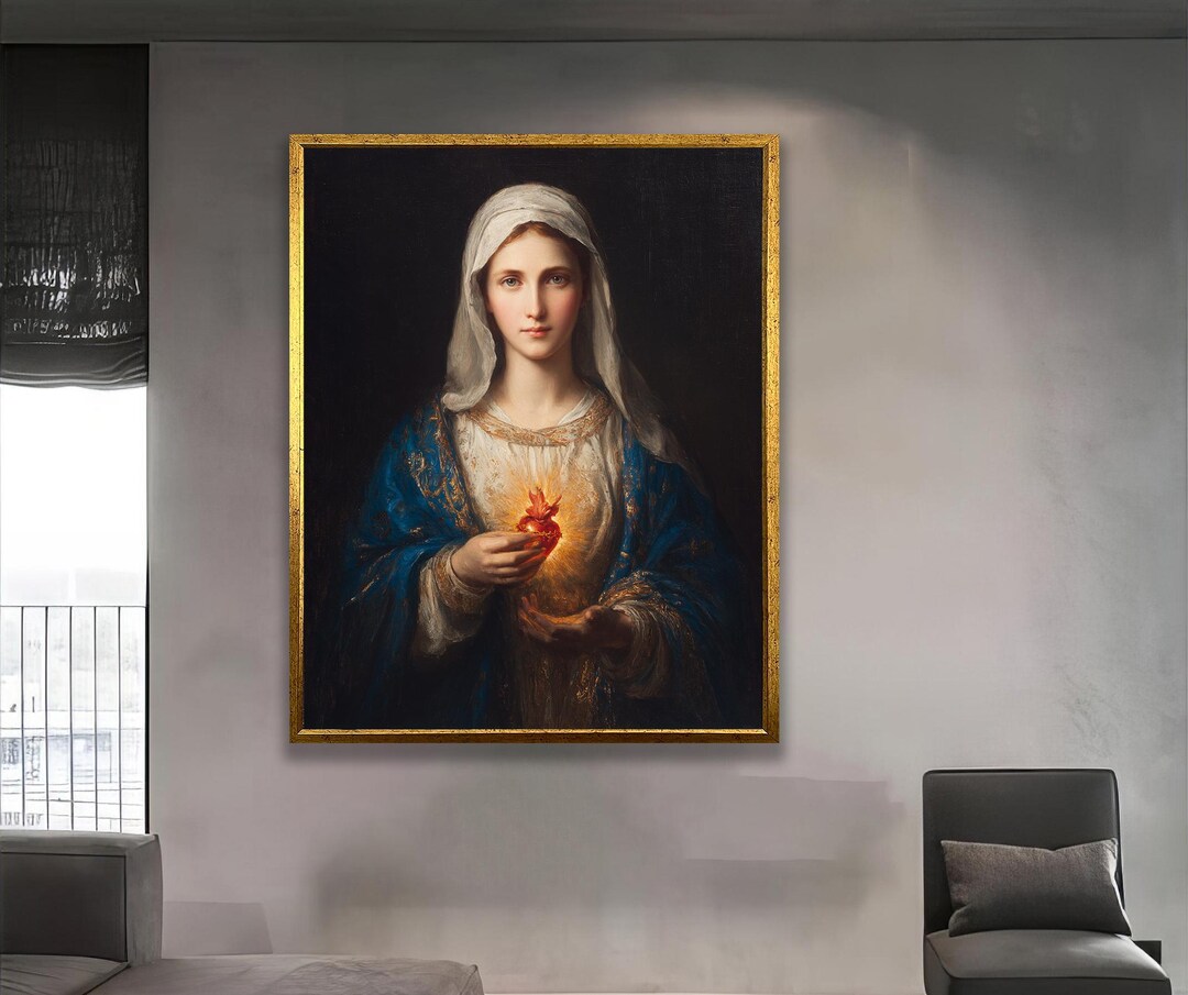 Sacred Heart Portrait, Religious Vintage Style Canvas Painting - Etsy