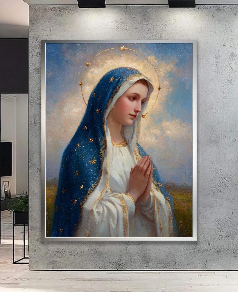 Impressão artística da Virgem Maria representando uma figura feminina ...