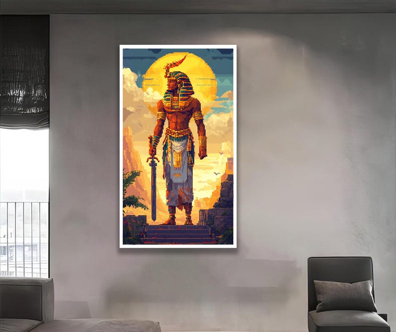 Egyptian Pharaoh Pixel Art – Ancient Egypt Wall Art, Retro Sun God ...