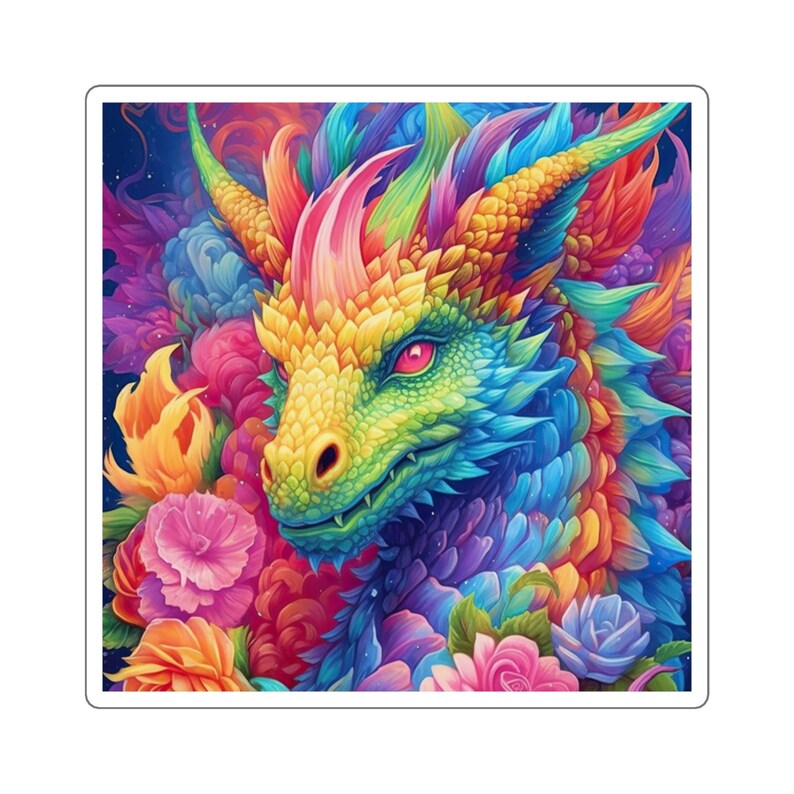 Fantasy Dragon Square Stickers Majestic Mythical Creature Decor Dragon ...