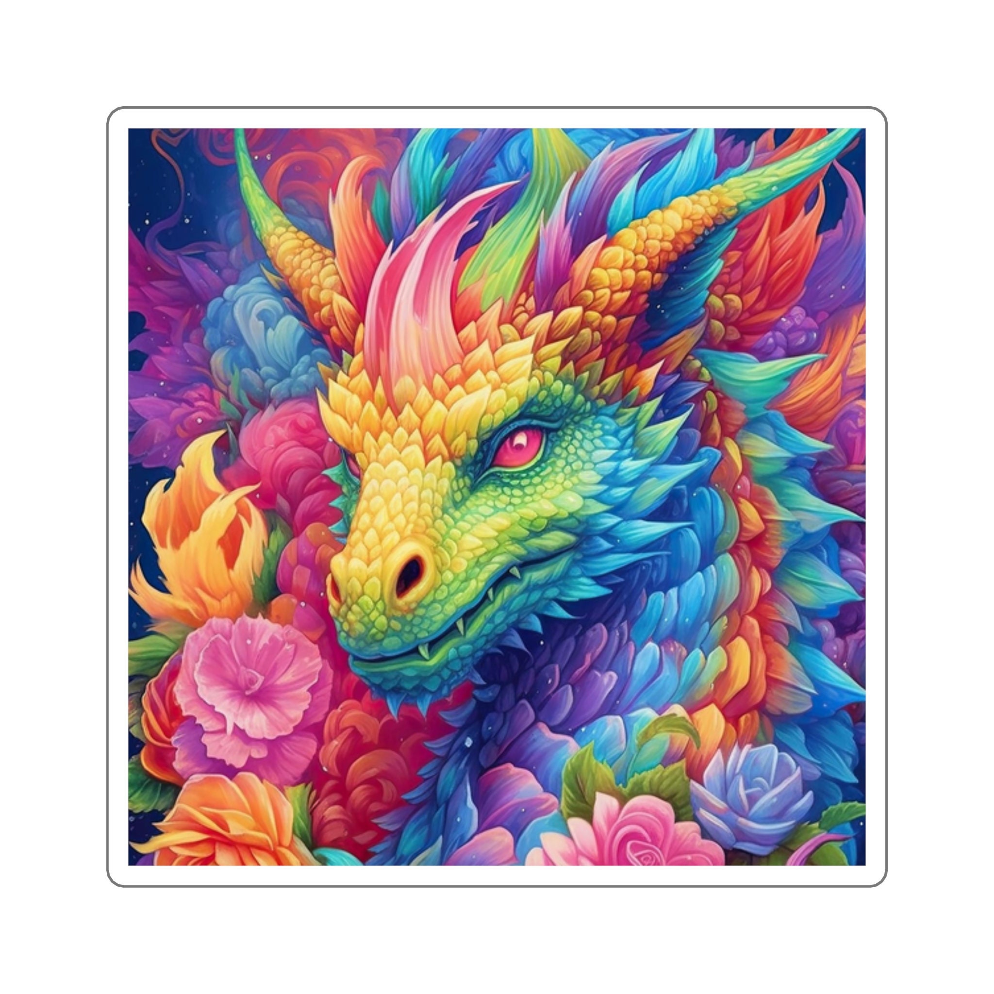 Fantasy Dragon Square Stickers Majestic Mythical Creature Decor Dragon ...