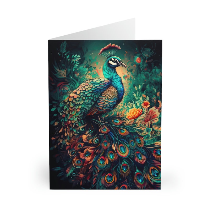 Peacock Greeting Cards Personalized Artistic Elegance Set of 5 Cards ...