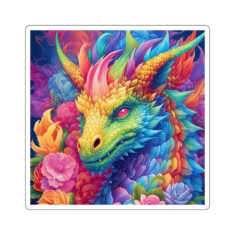 Fantasy Dragon Square Stickers Majestic Mythical Creature Decor Dragon ...