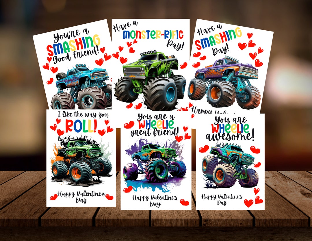 Monster Truck Printable Valentine's Day Cards-instant Download- Kids ...