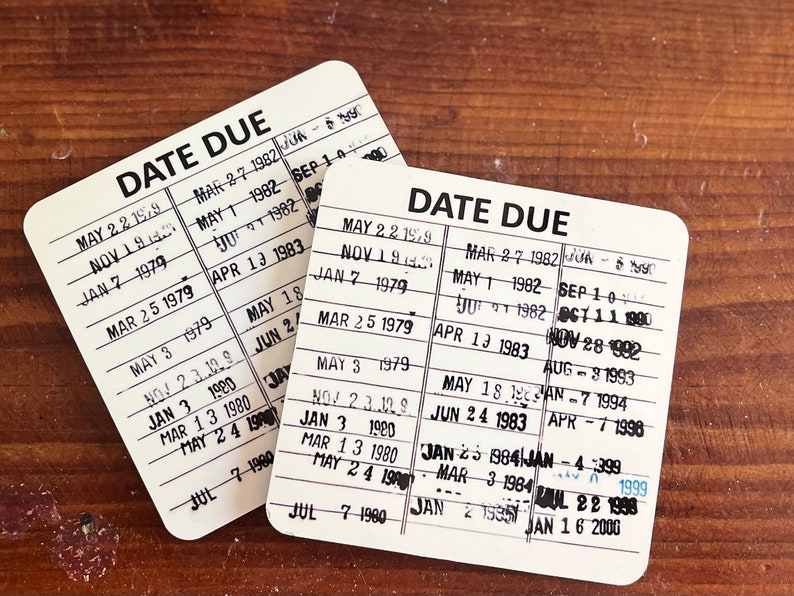 Due Date Library Card Coasters, Bookish Gift - Etsy