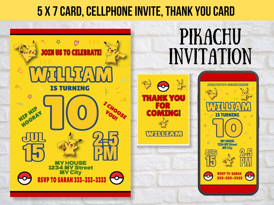 Invitación de cumpleaños de Pikachu / Cumpleañero / Invitación de ...