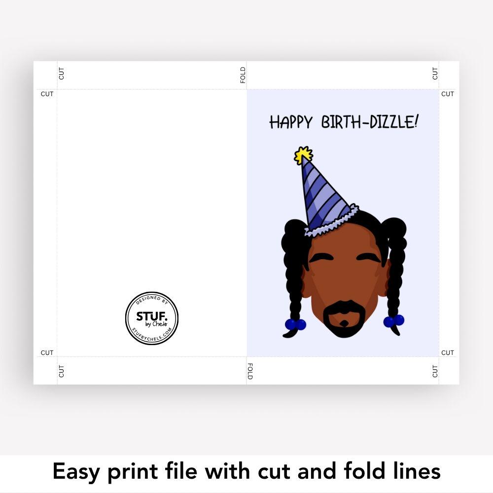Printable Funny Rap Birthday Card, “happy Birth-dizzle” Hip Hop Pun PNG ...