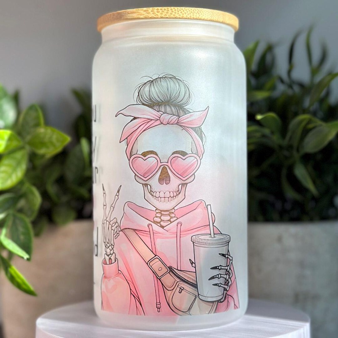Hot Mess Baddie Skeleton 16oz Glass Can Cup, Fun Drinkware, Unique Gift ...