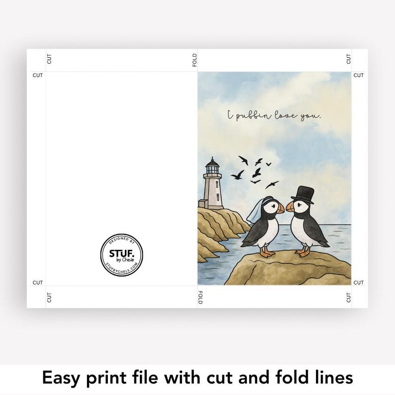 Printable Puffin Wedding Anniversary Card: Newfoundland Love PNG ...