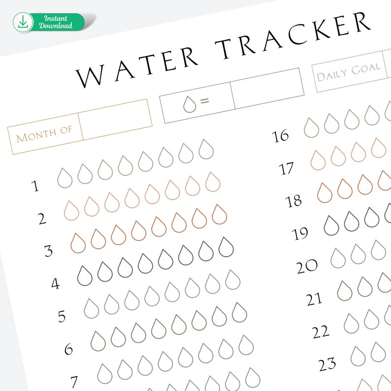 PRINTABLE Monthly Water Tracker to Help You Achieve Your Daily Water ...