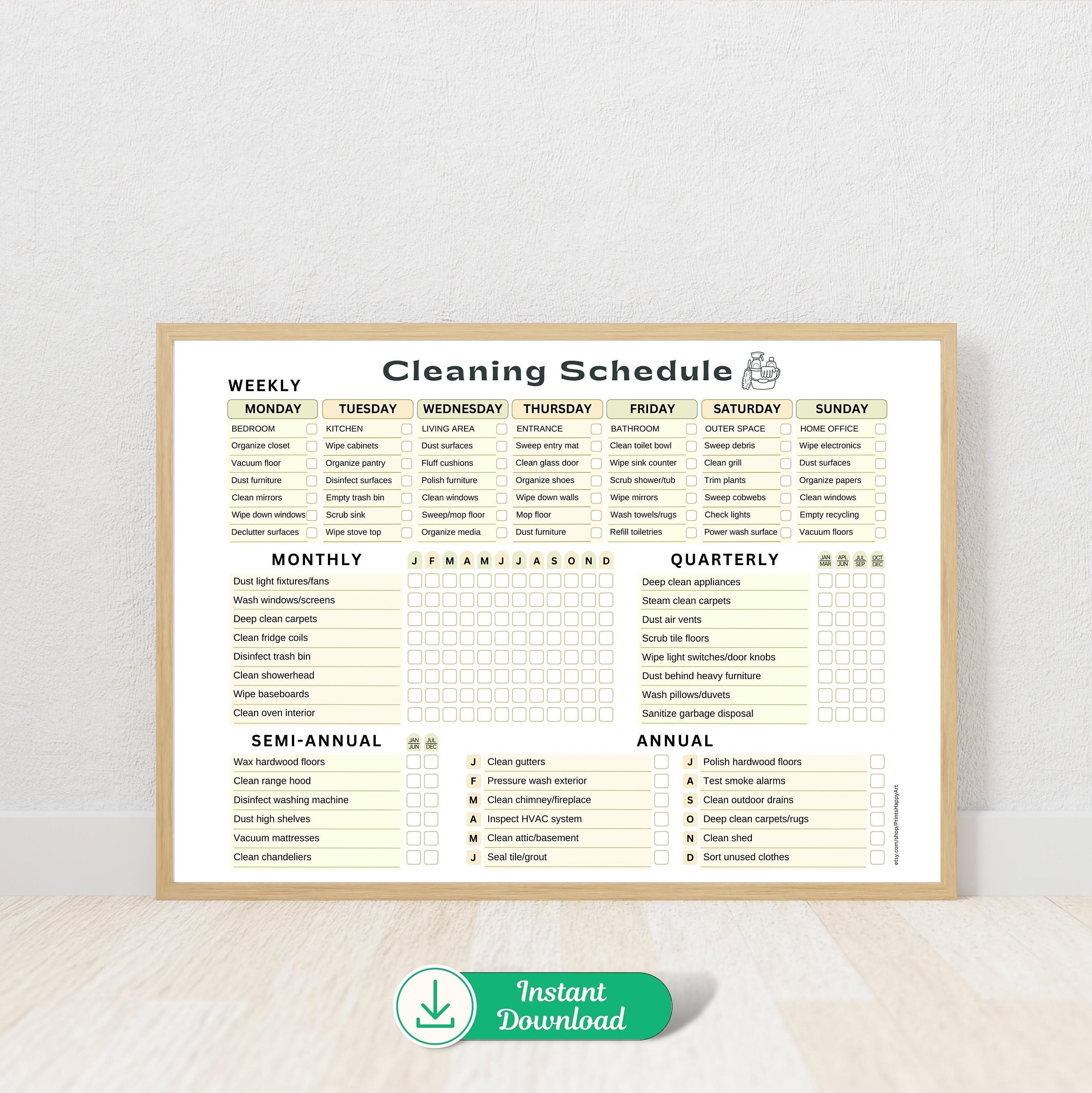 EDITABLE Cleaning Schedule PRINTABLE Yearly Deep Cleaning Weekly Tasks ...