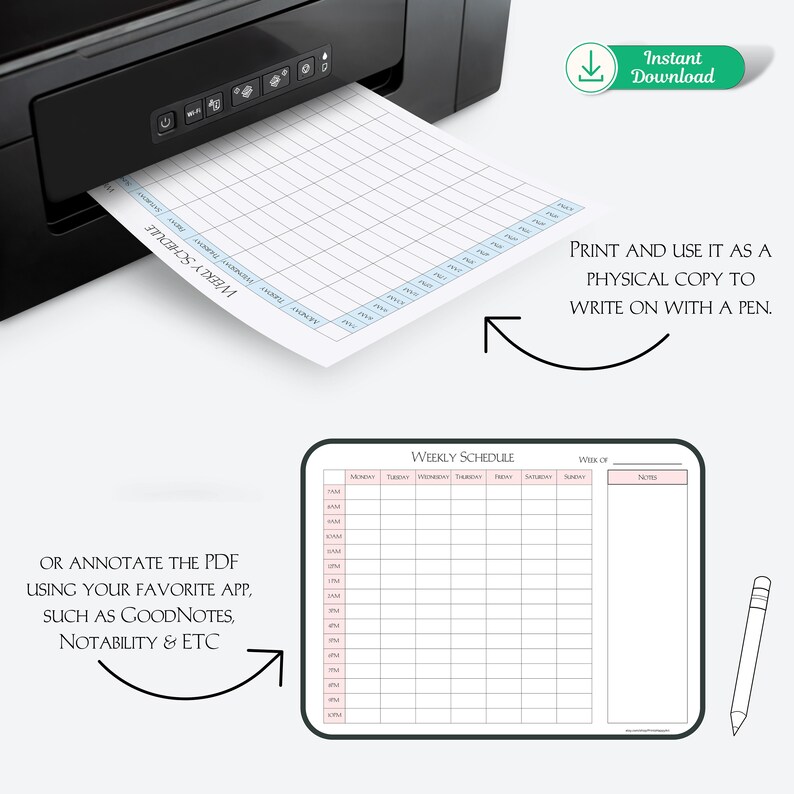 Printable Weekly Schedule Digital Hourly Weekly Schedule A5 A4 & US ...