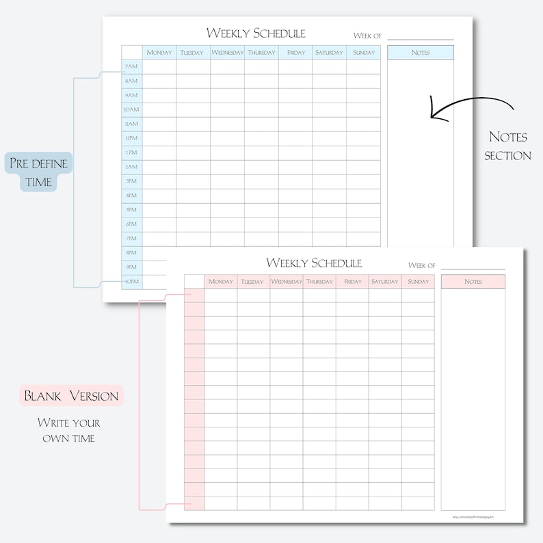 Printable Weekly Schedule Digital Hourly Weekly Schedule A5 A4 & US ...