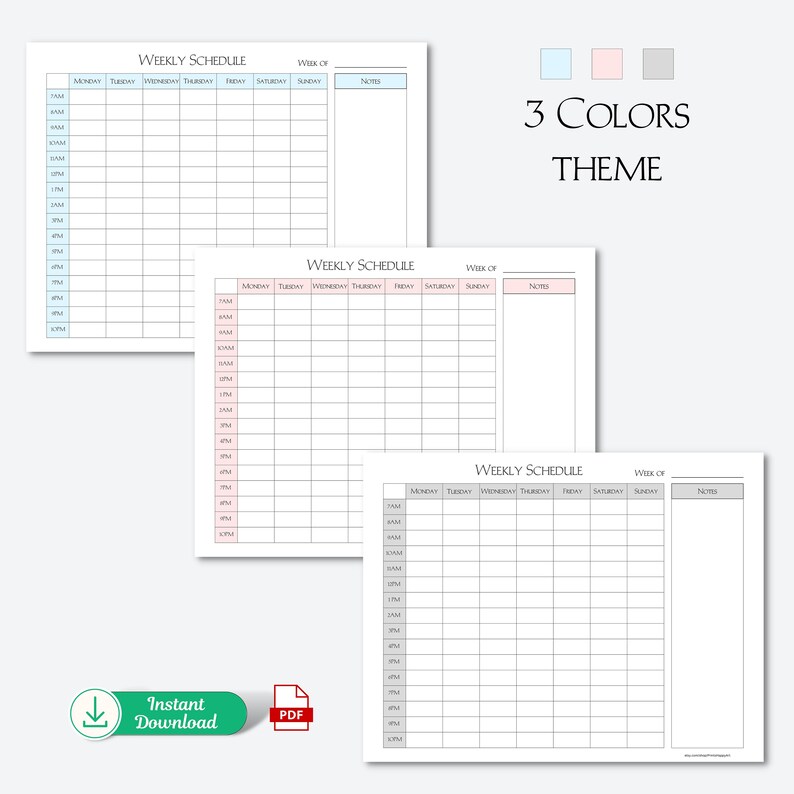 Printable Weekly Schedule Digital Hourly Weekly Schedule A5 A4 & US ...
