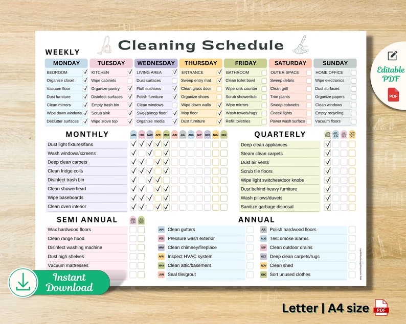 EDITABLE Cleaning Schedule | PRINTABLE Pastel Yearly Cleaning Weekly ...